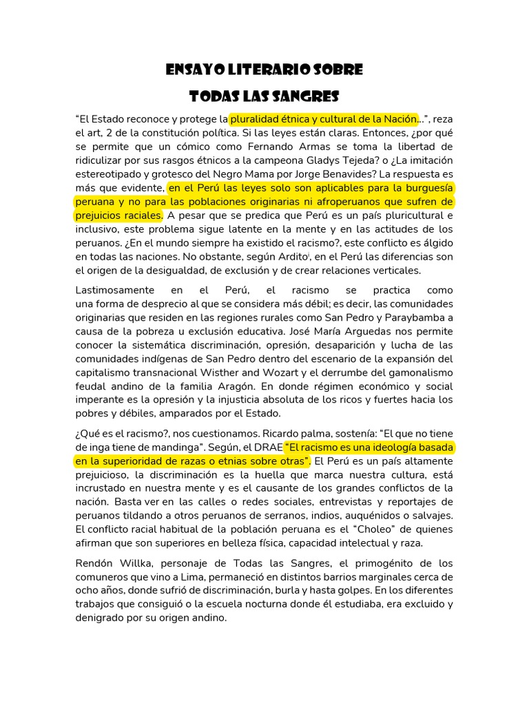 ANEXO Ensayo Literario Sobre Todas Las Sangres | PDF | Racismo ... ANEXO Ensayo Literario Sobre Todas Las Sangres | PDF | Racismo ...