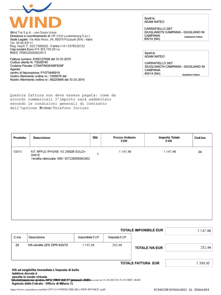 Wind Tre S.P.A New Invoice 1 PDF | PDF