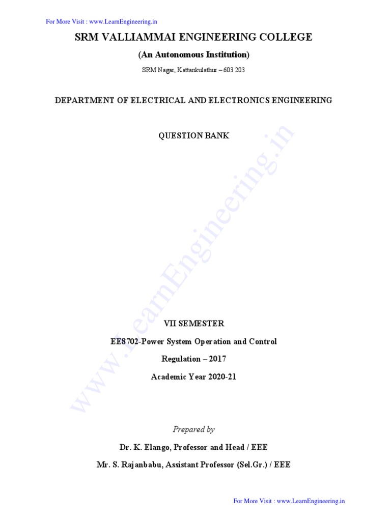 EE8702-Power System Operation and Control - by WWW - Learnengineering.in | PDF | Transformer ...