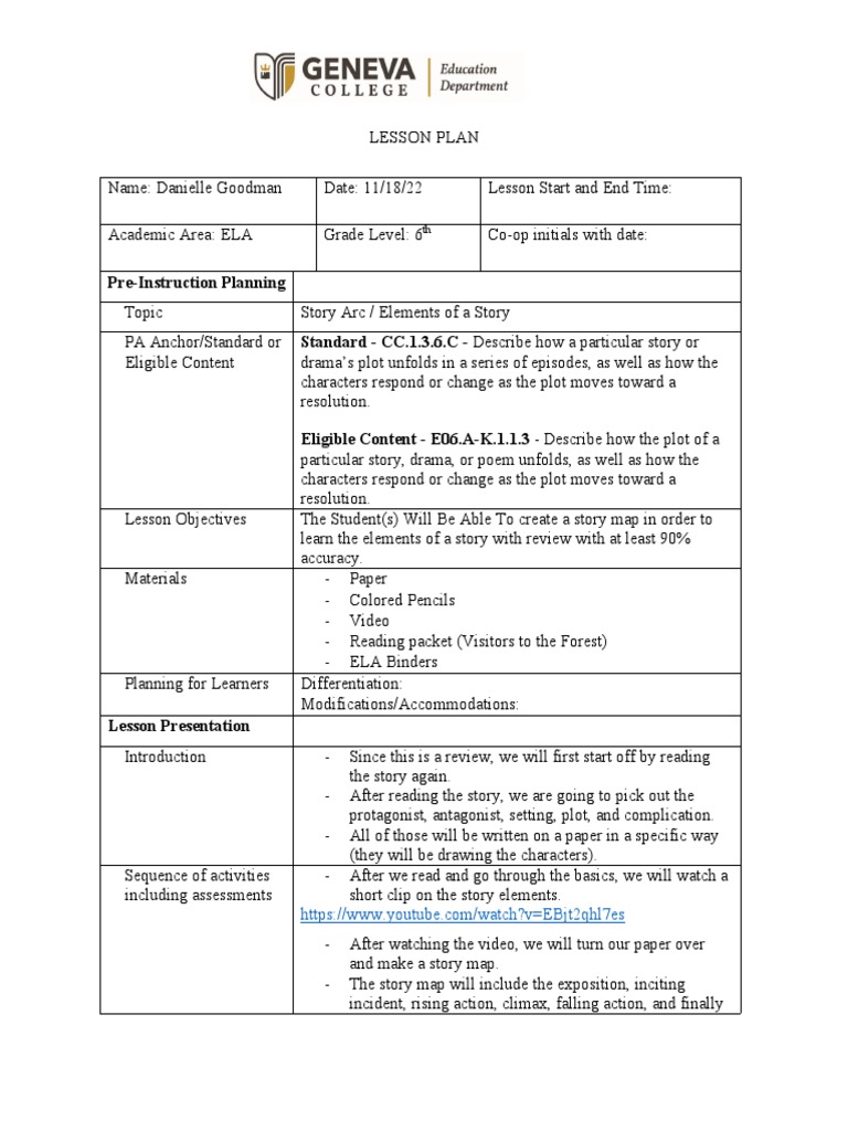6th Grade ELA Story Elements Lesson | PDF | Plot (Narrative) | Behavior ...