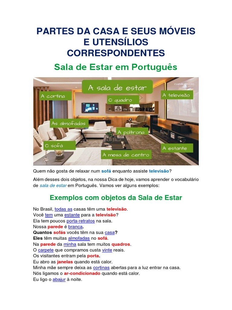 Partes Da Casa e Seus Móveis e Utensílios Correspondentes | PDF | Cama