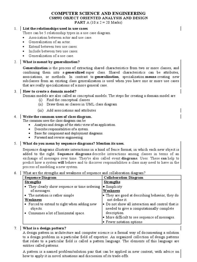 CS8592-OOAD Question Bank With Ans | PDF | Use Case | Class (Computer Programming)