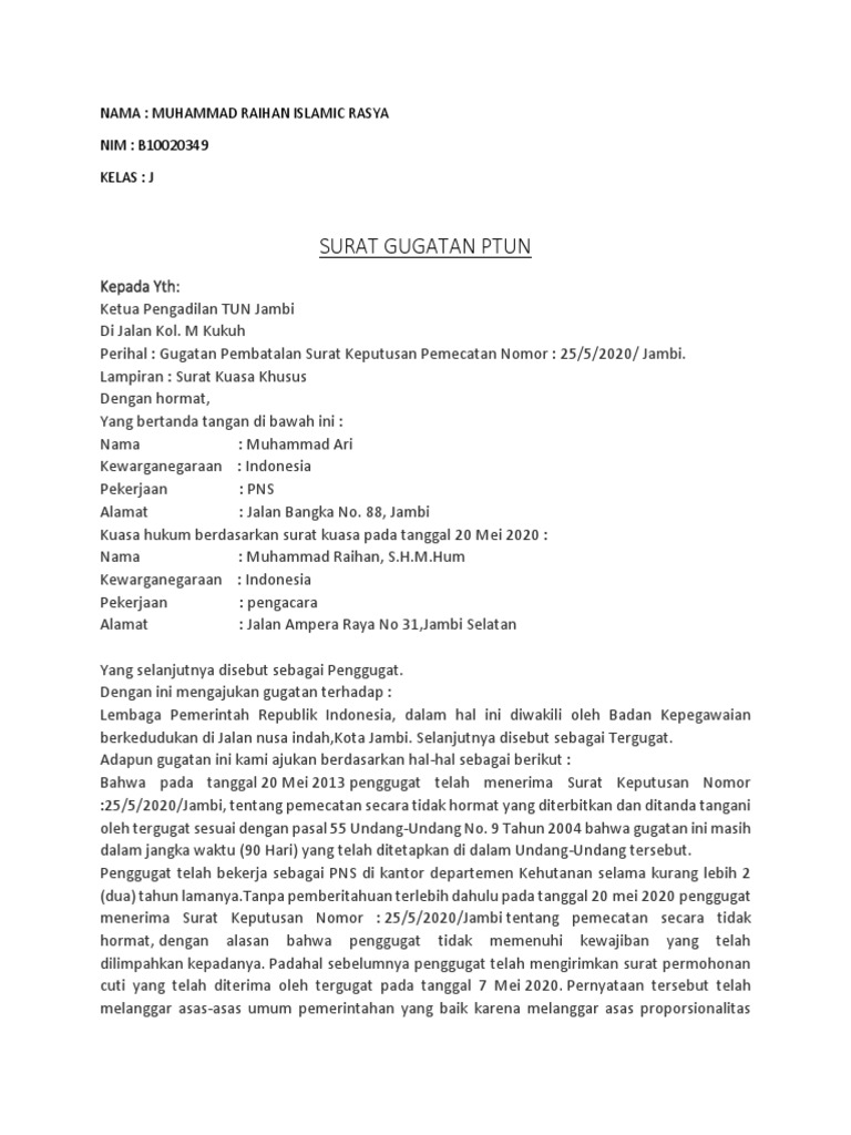 Contoh Surat Gugatan PTUN | PDF
