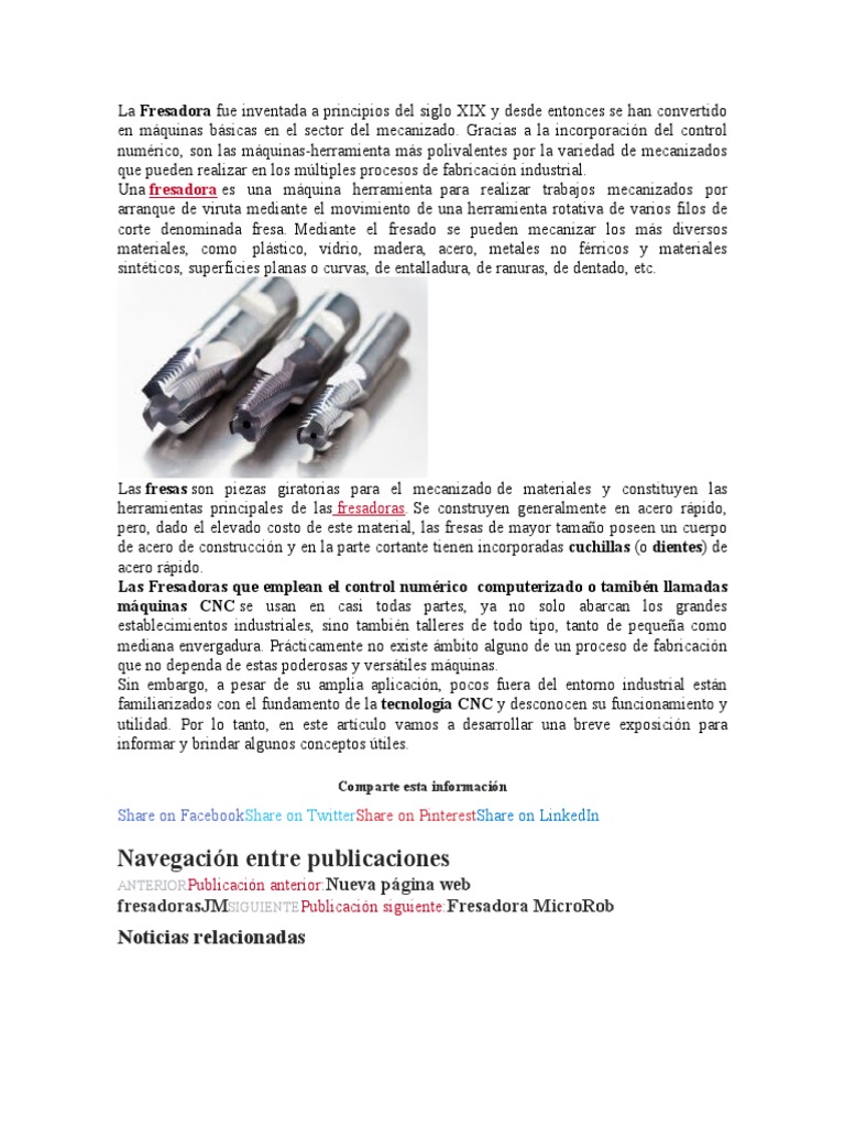 Historia de La Fresadora | PDF