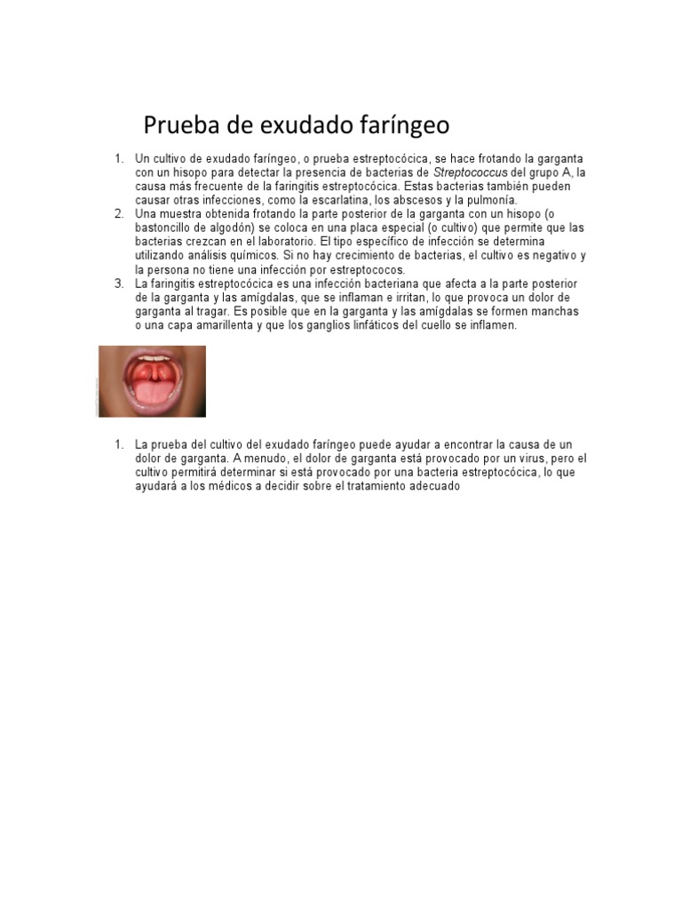 Prueba de exudado faríngeo y su análisis | PDF | Estreptococo ...