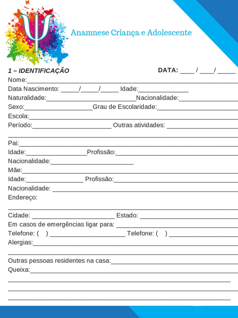 Anamnese Criança | PDF | Medicina Clínica | Sistema de saúde