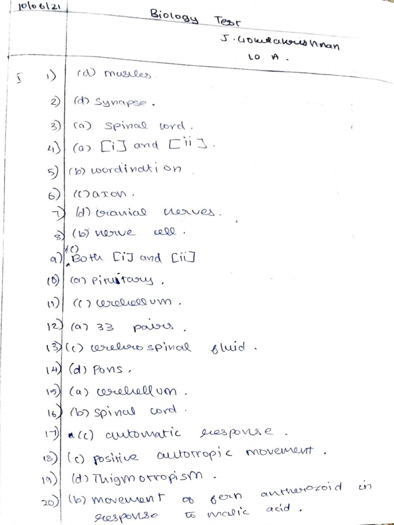 Biology 1 Mark Test | PDF