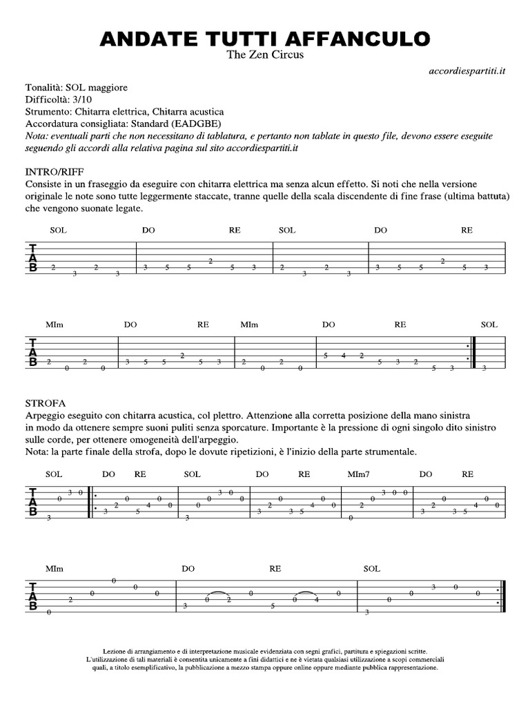 Andate Tutti Affanculo (Tablatura Per Chitarra Elettrica) | PDF