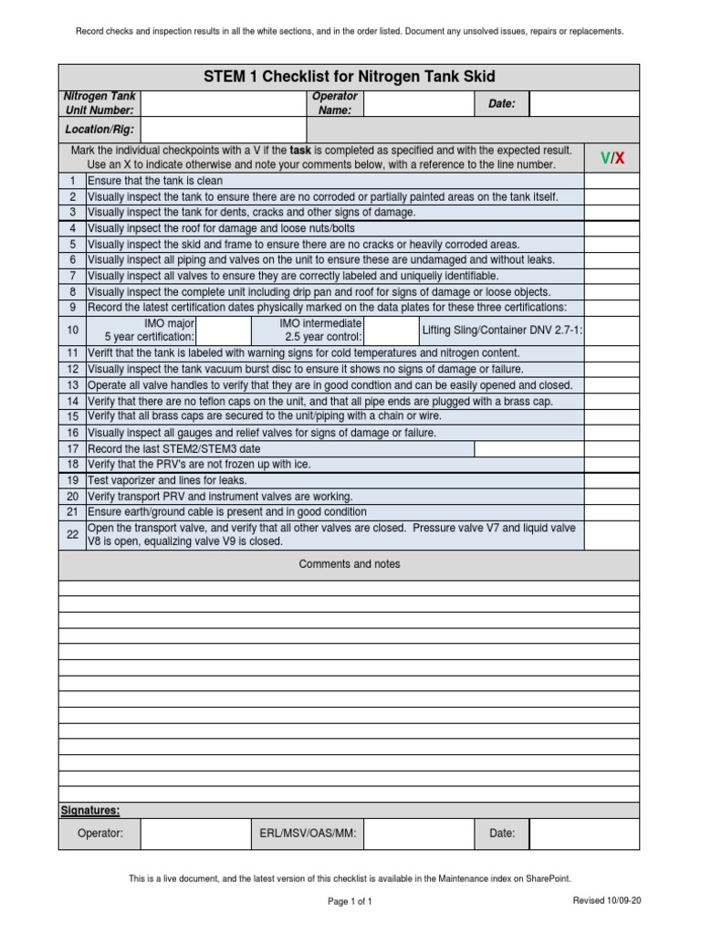 N2 Tank STEM 1 Checklist | PDF | Valve | Civil Engineering