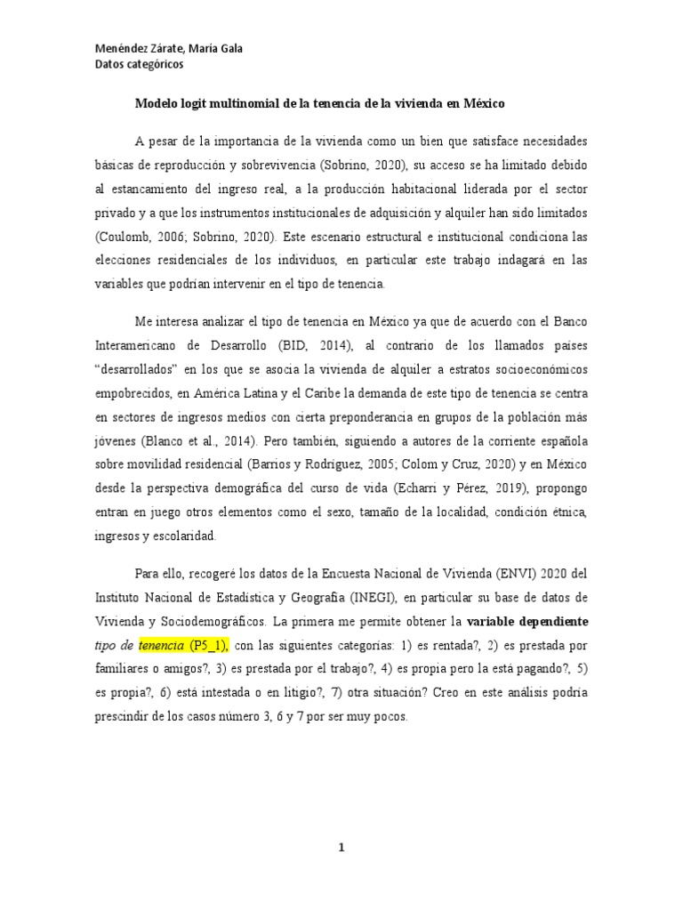 Modelo Logit Multinomial Tenencia Vivienda | PDF | México