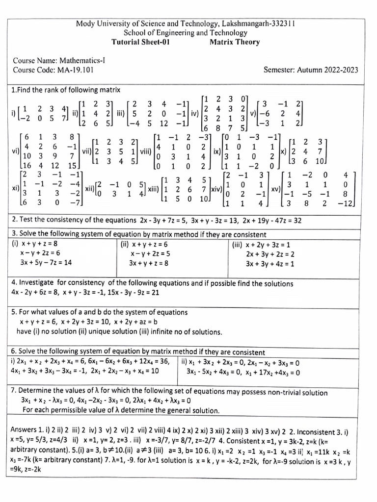 Tut 1 MA 19.101 2022 | PDF | Mathematical Concepts | Applied Mathematics