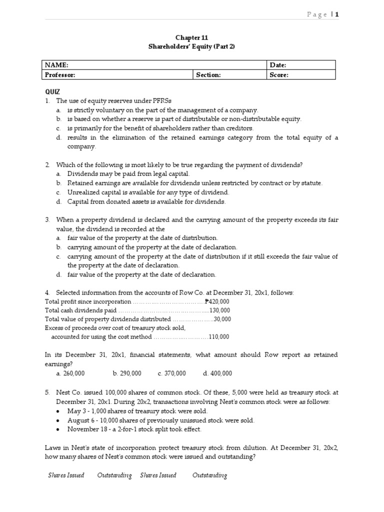 Quiz Chapter-11 She-Part-2 2021 | PDF | Dividend | Stocks