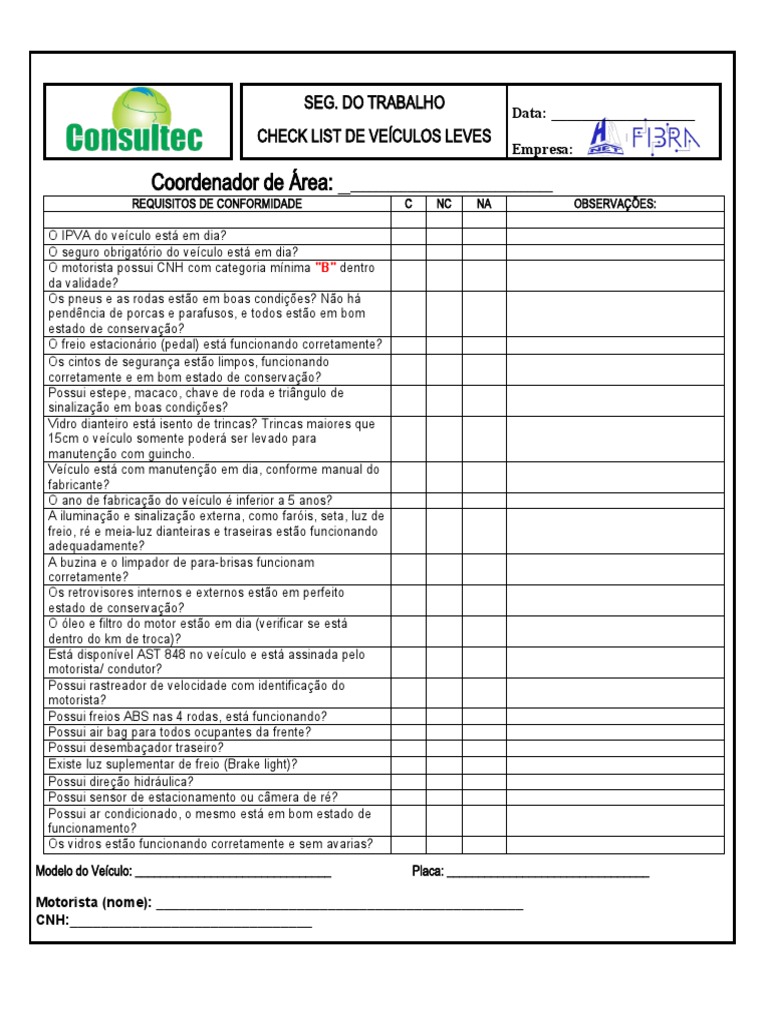 Check List - Veículos Leves | PDF | Veículos | Bens manufaturados Check List - Veículos Leves | PDF | Veículos | Bens manufaturados