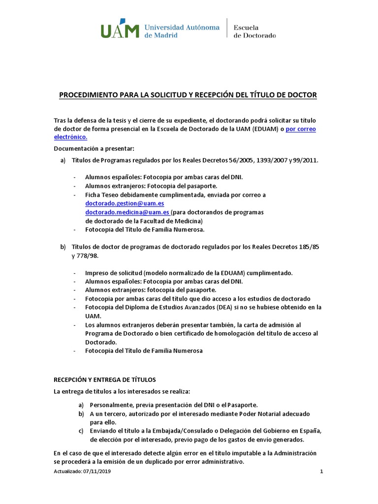 Procedimiento Solicitud Titulo Doctor, 0 | PDF | Doctorado