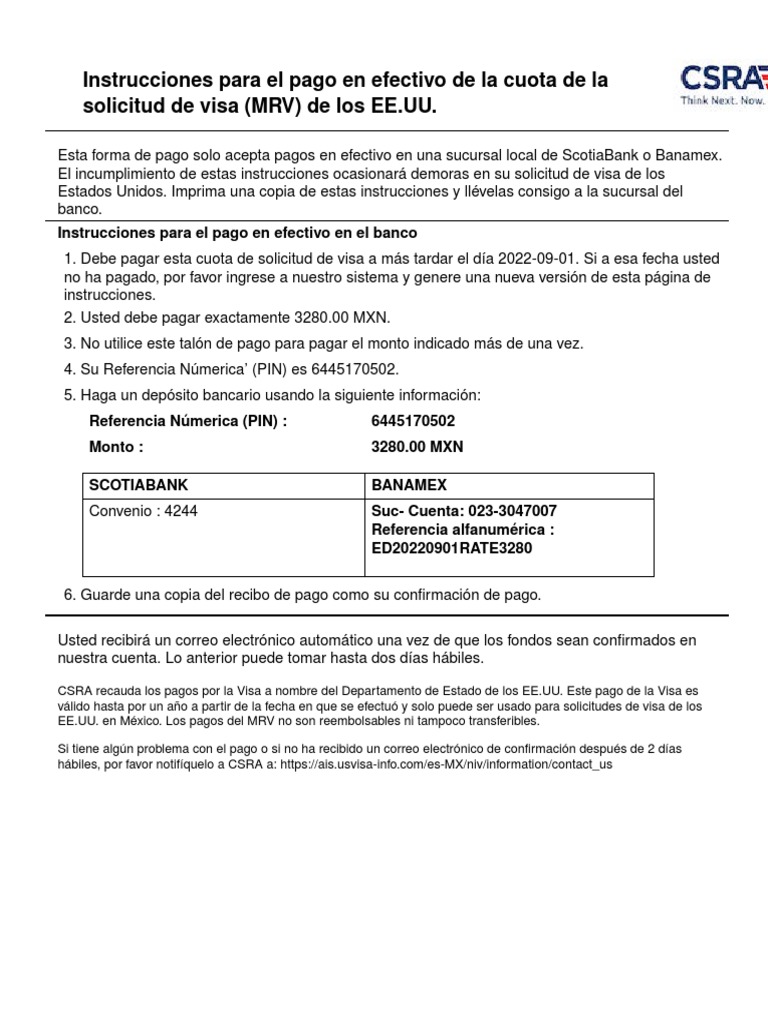 Instrucciones para pago de visa MRV | PDF | Negocios