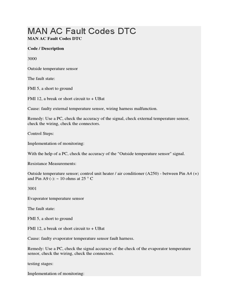 MAN AC Fault Codes DTC Guide | PDF
