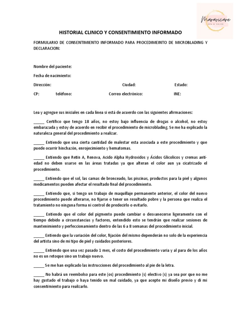 Historial Clinico y Consentimiento Informado | PDF | Consentimiento ...