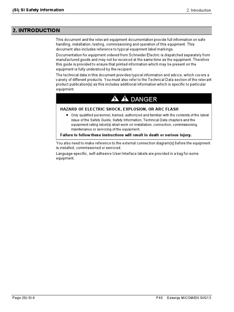 Danger: (SI) SI Safety Information | PDF