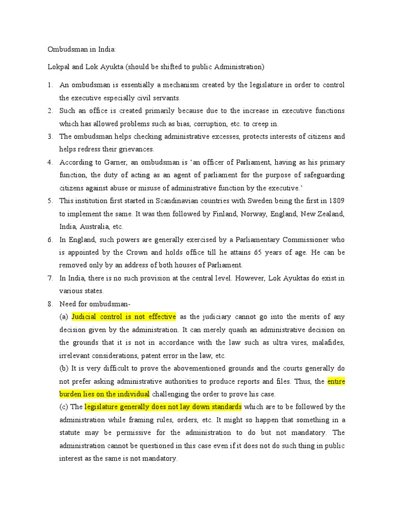 Ombudsman in India Module | PDF | Public Sphere | Separation Of Powers