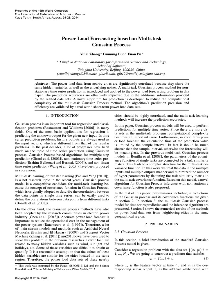 Power Load Forecasting Based On Multi Task Gaussian Process Pdf Time Series Matrix