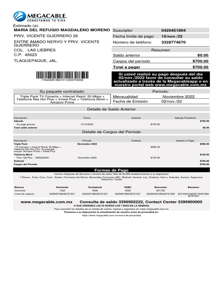 Recibo Telmex | PDF | Minoristas de alimentos | Empresas minoristas