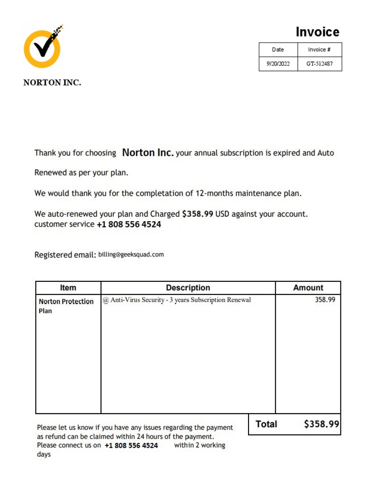Inv GT512487 From Norton Billing Desk 11208 | PDF