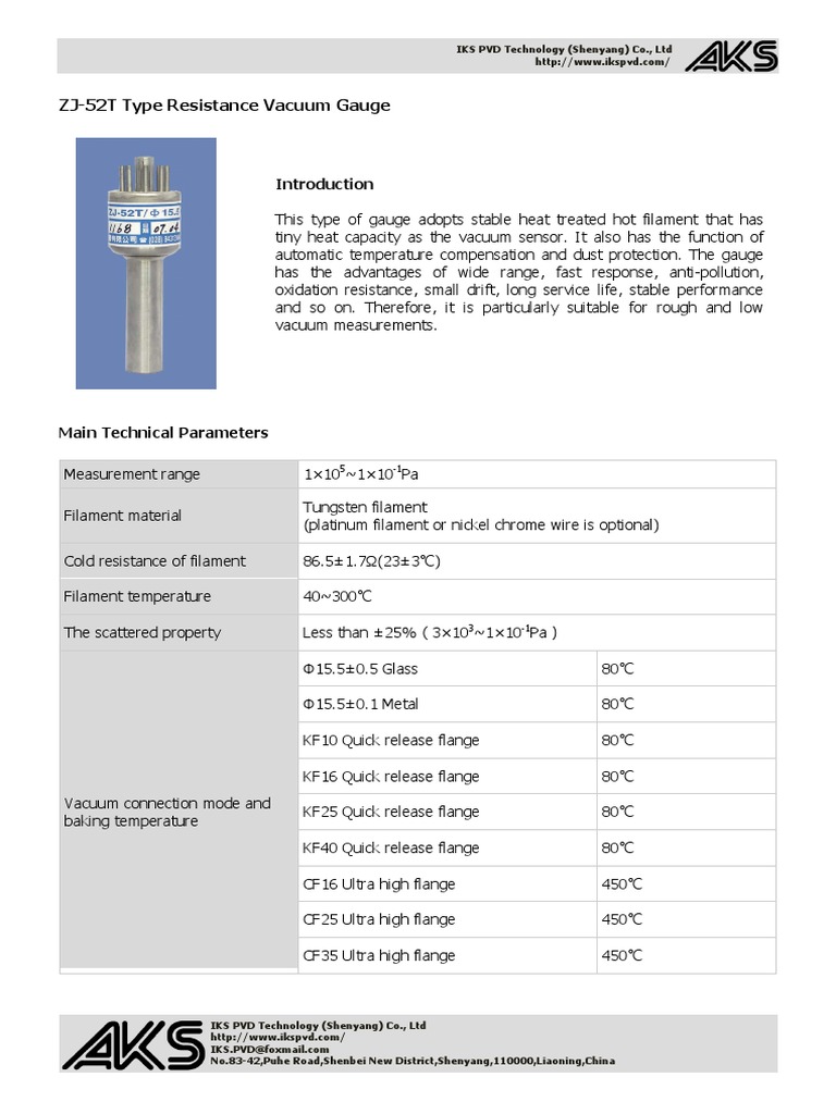 ZJ 52T Type Resistance Vacuum Gauge | PDF | Technology & Engineering