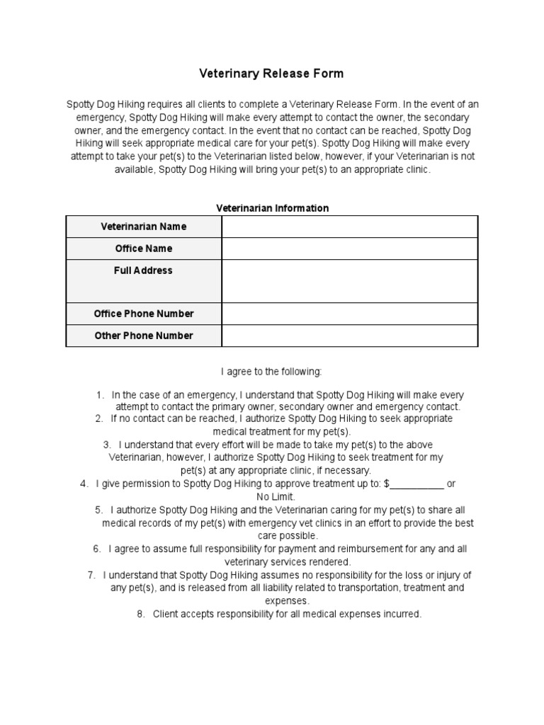 Veterinary Release Form | PDF