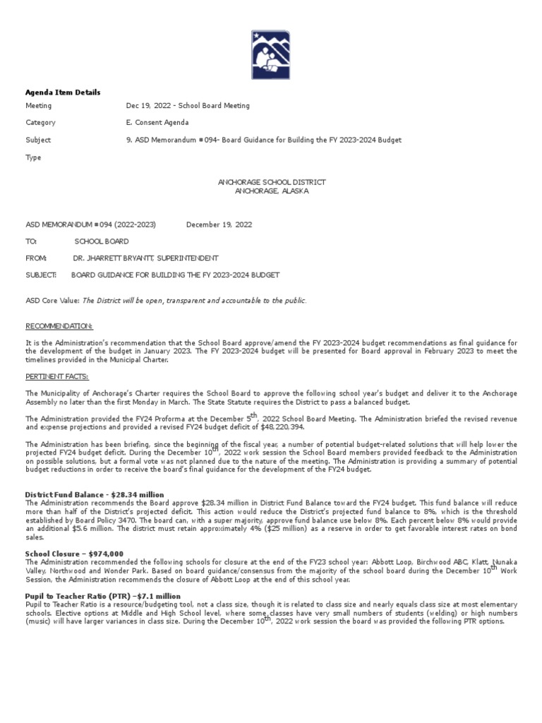 Asd Board Guidance For Building Fy 2023 2024 Budget Pdf Budget