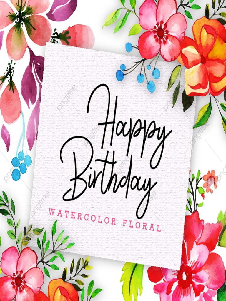 Pngtree Happy Birthday Card With Floral in Watercolor Style PNG Image ...