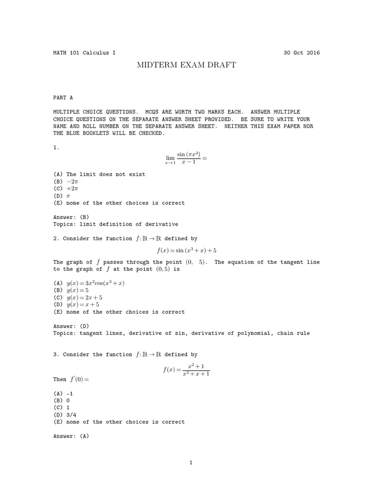 2016 Mid Pdf Derivative Function Mathematics