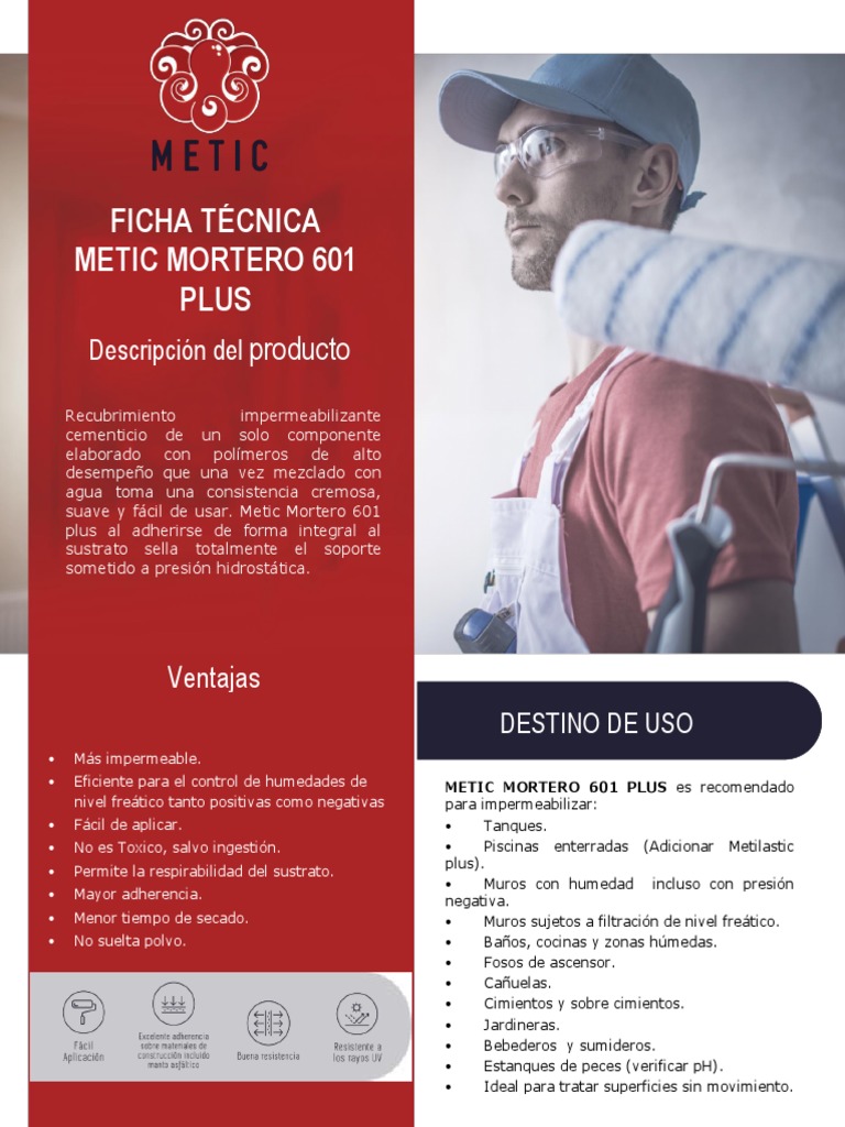 FICHA TÉCNICA METIC MORTERO 601 PLUS (1) | PDF | Agua | Residuos