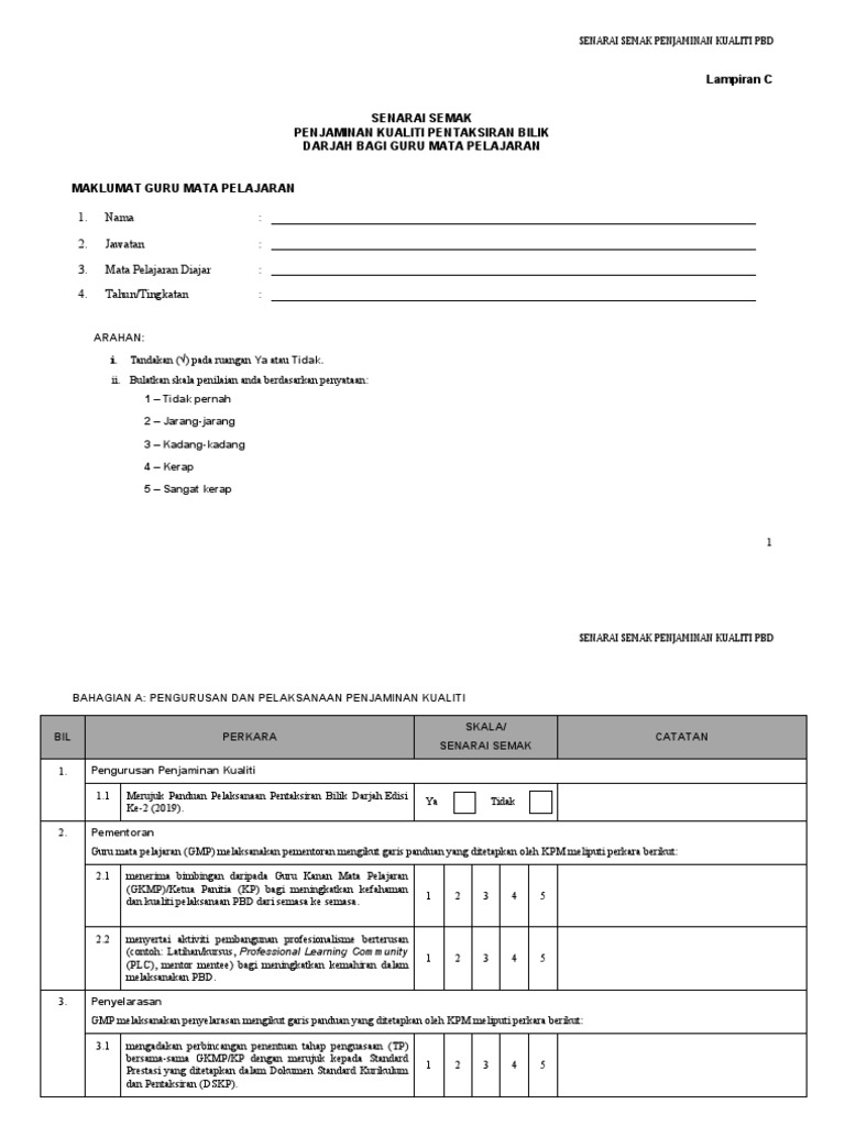 V2GMP Senarai Semak Penjaminan Kualiti PBD Lampiran C | PDF