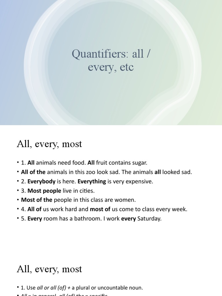 Quantifiers, All, Every, Etc | PDF