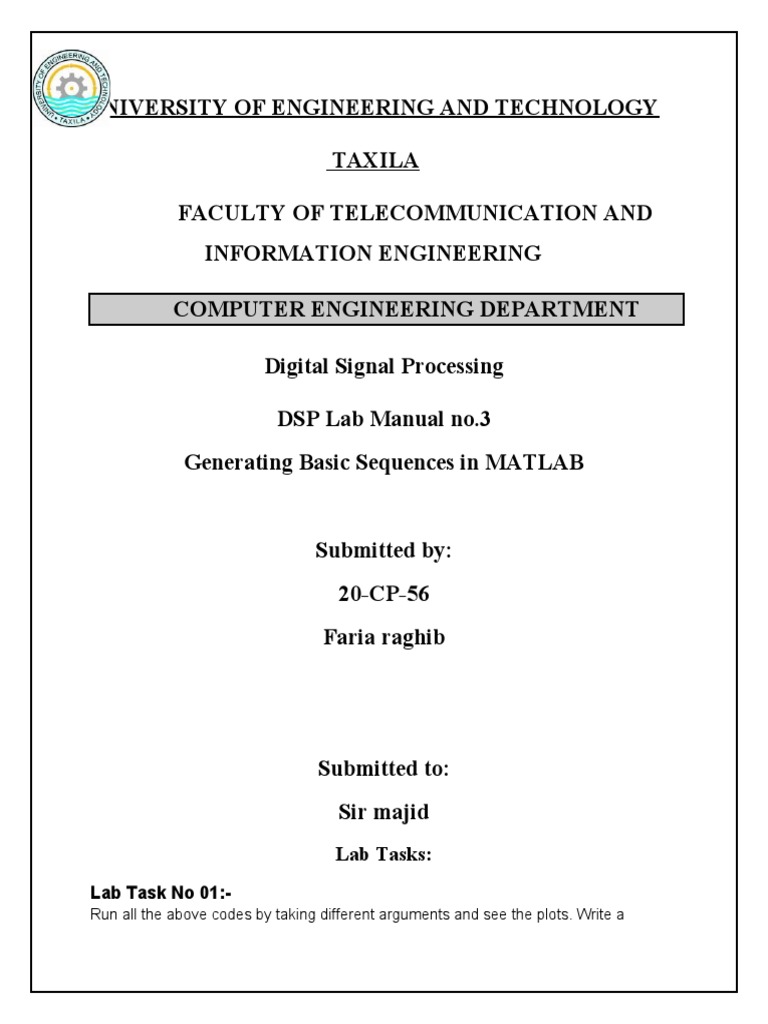 DSP Lab Report 3 20-CP-56 | PDF | Digital Signal Processing | Computing DSP Lab Report 3 20-CP-56 | PDF | Digital Signal Processing | Computing