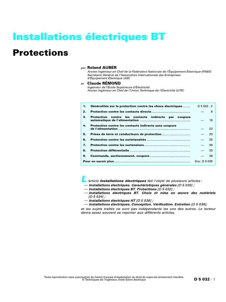 Installations Electriques BT - Protections | PDF | Grandeur physique ...