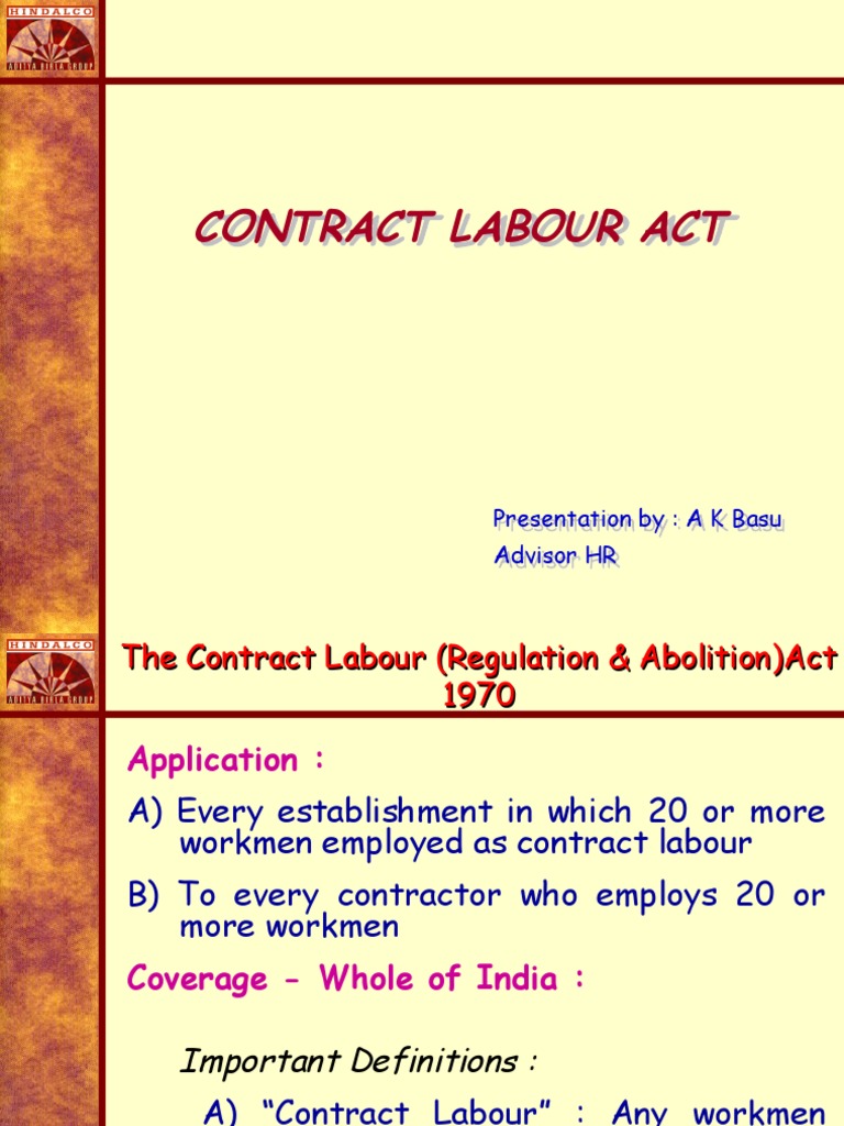 Contract Labour (Regulation& Abolition) Act | PDF | Employment | Wage