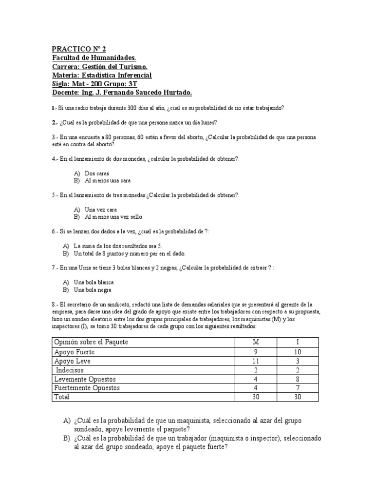 Practico # 2 - Estadística II Turismo | PDF | Probabilidad