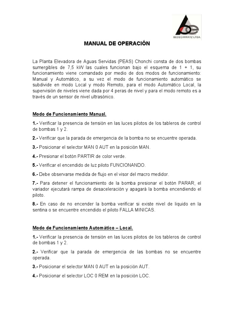 Manual de Operación PEAS Chonchi | PDF