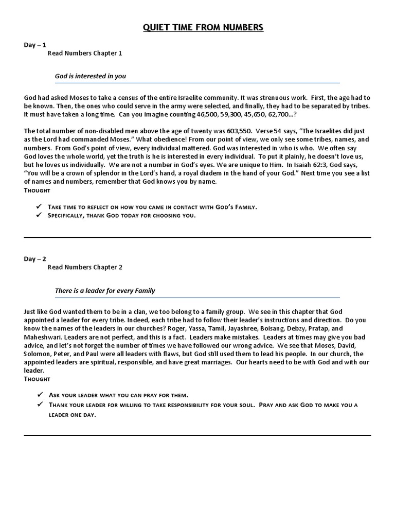 Numbers Quiet Time | PDF | Book Of Numbers | Moses