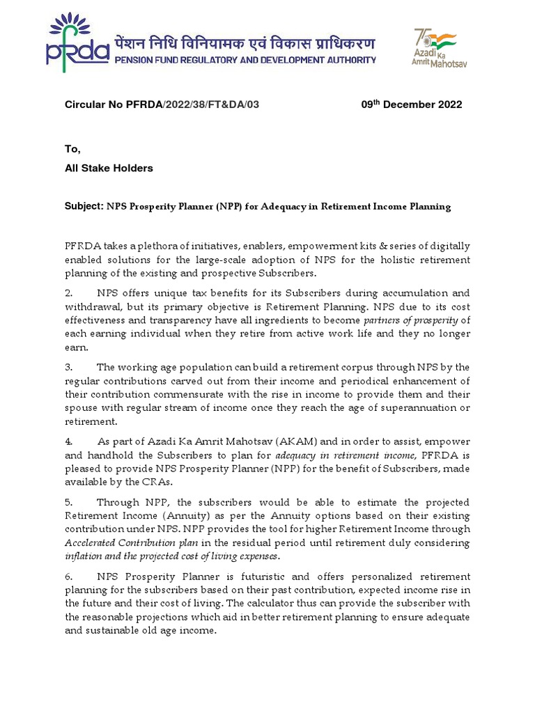 Circular-NPS Prosperity Planner (NPP) For Adequacy in Retirement Income Planning | Download Free ...