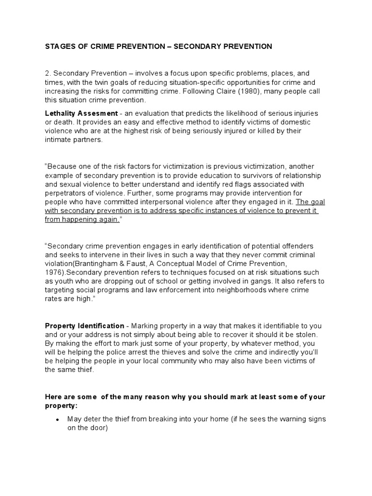 CRIM 2 REPORT-Secondary Prevention | PDF | Violence | Crime Prevention