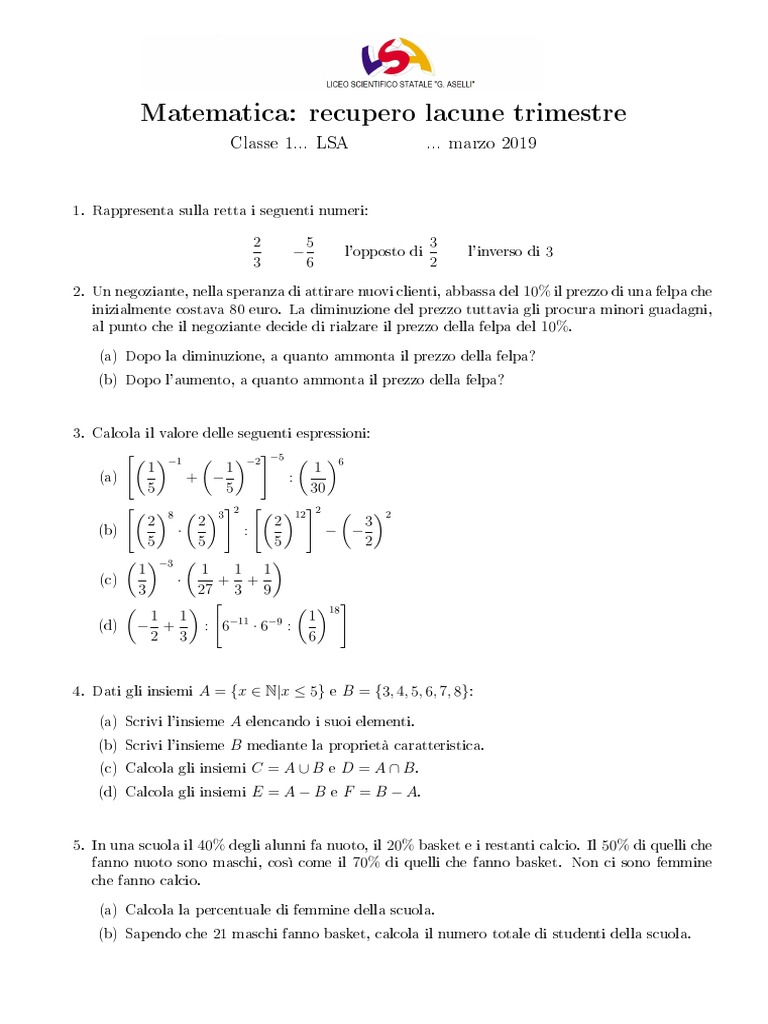 Recupero Primo Quadrimestre PRIMA | PDF