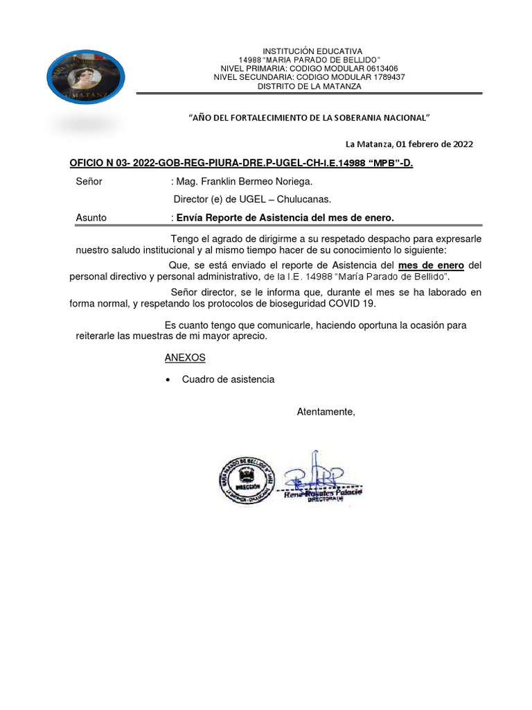 Ugel - Oficio Asistencia Enero | PDF