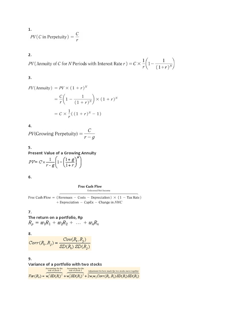 CF Formulae Sheet - Mid-Term Exam | PDF | Teaching Methods & Materials