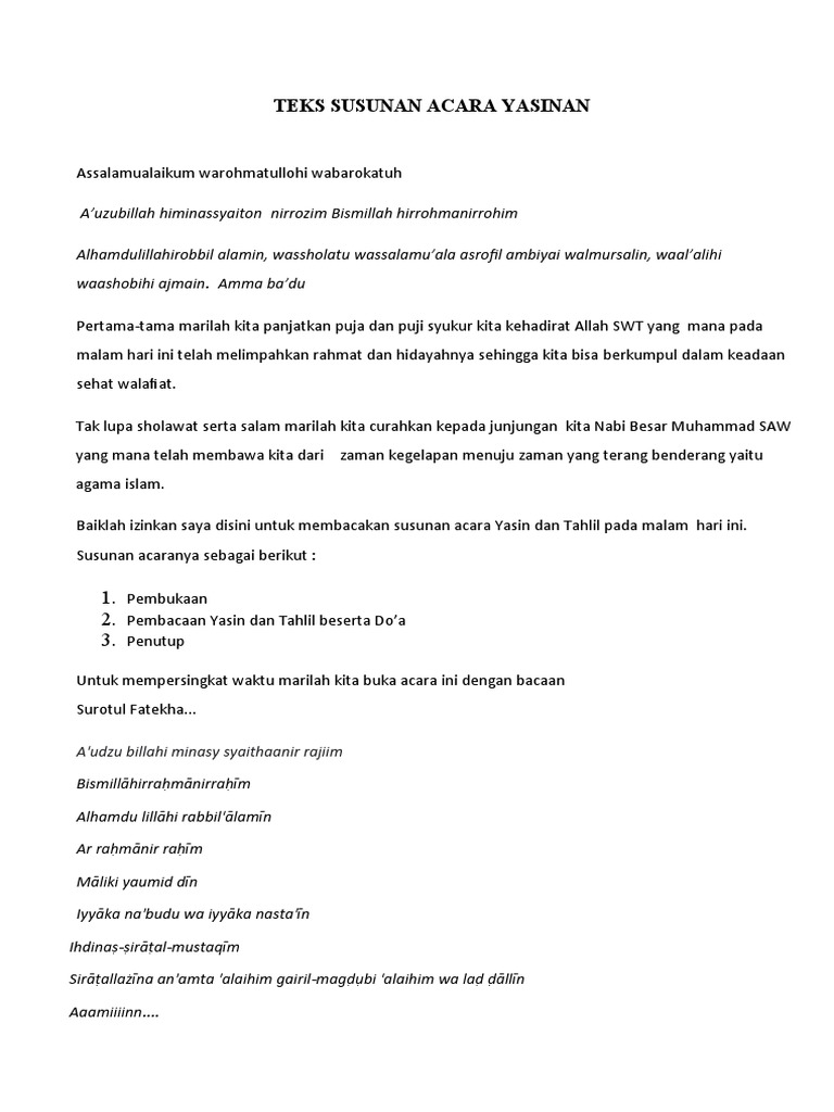 Susunan Acara Yasinan Malam Jumat | PDF | Agama & Spiritualitas