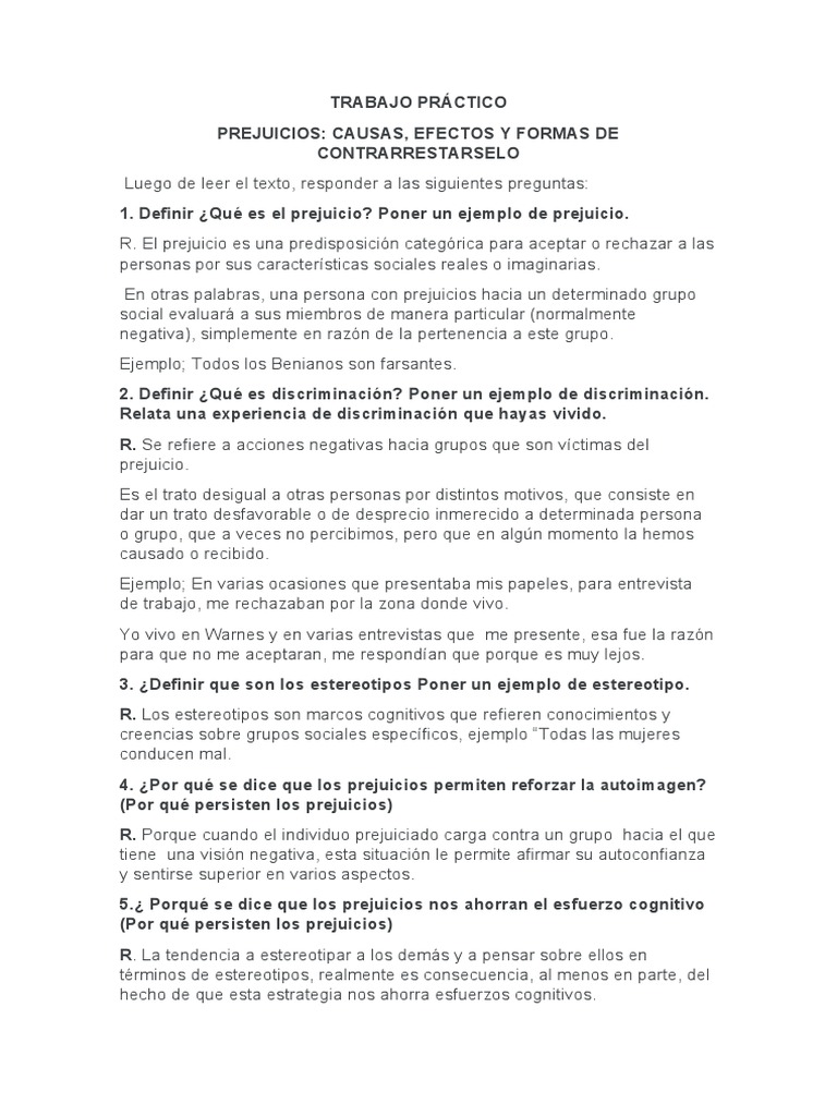 Prejuicios: Definición y Ejemplos | PDF | Estereotipos | Prejuicios