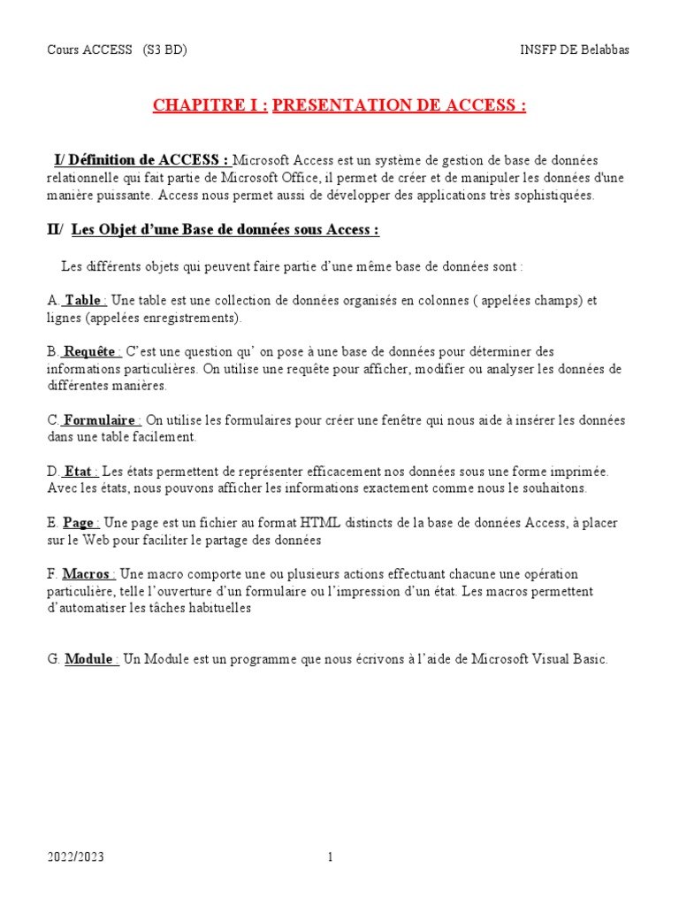 Cours Access BD | PDF | Microsoft Access | Bases de données