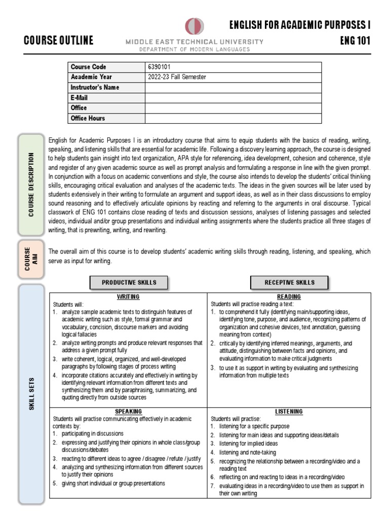 ENG 101 Course Outline | PDF | Critical Thinking | Logic