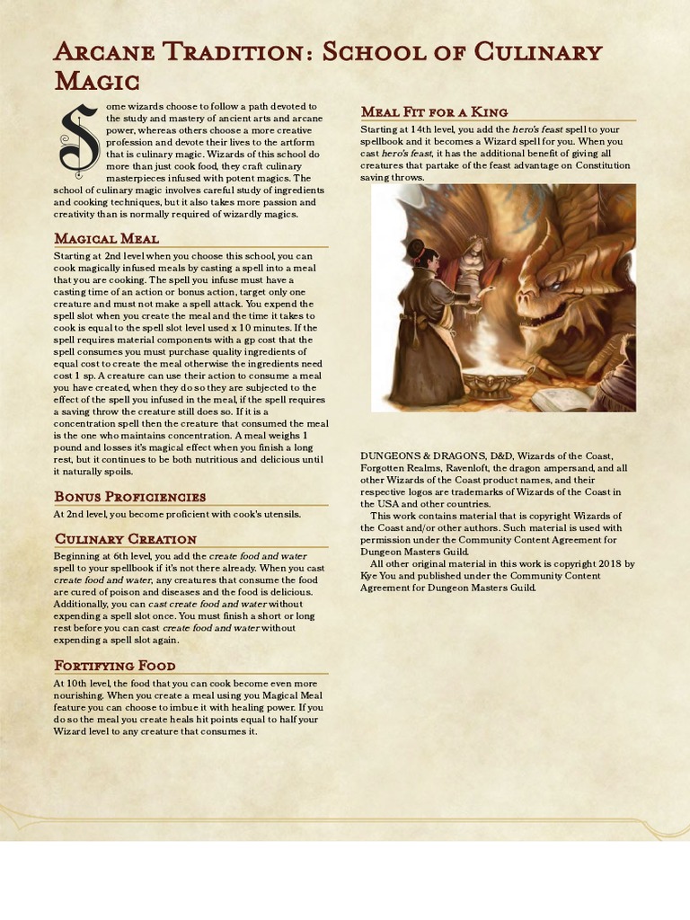 1346791-Arcane Tradition School of Culinary Magic | PDF | Wizards Of The Coast | Dungeons & Dragons